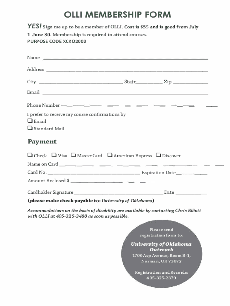 Fillable Online OLLI MEMBERSHIP FORM Fax Email Print - pdfFiller