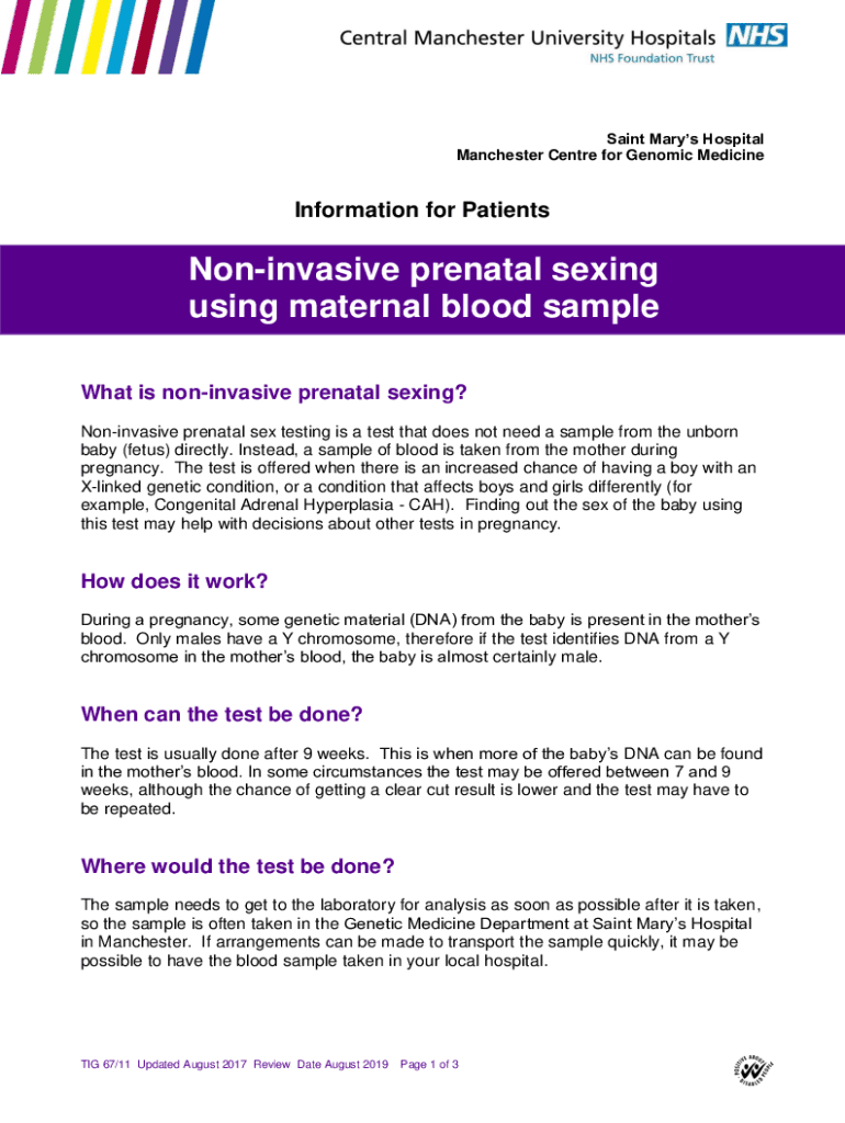 Fillable Online Noninvasive Prenatal Testing for Trisomies 21, 18, and ...
