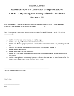 Fillable Online PROPOSAL FORM Request for Proposal of Construction ...