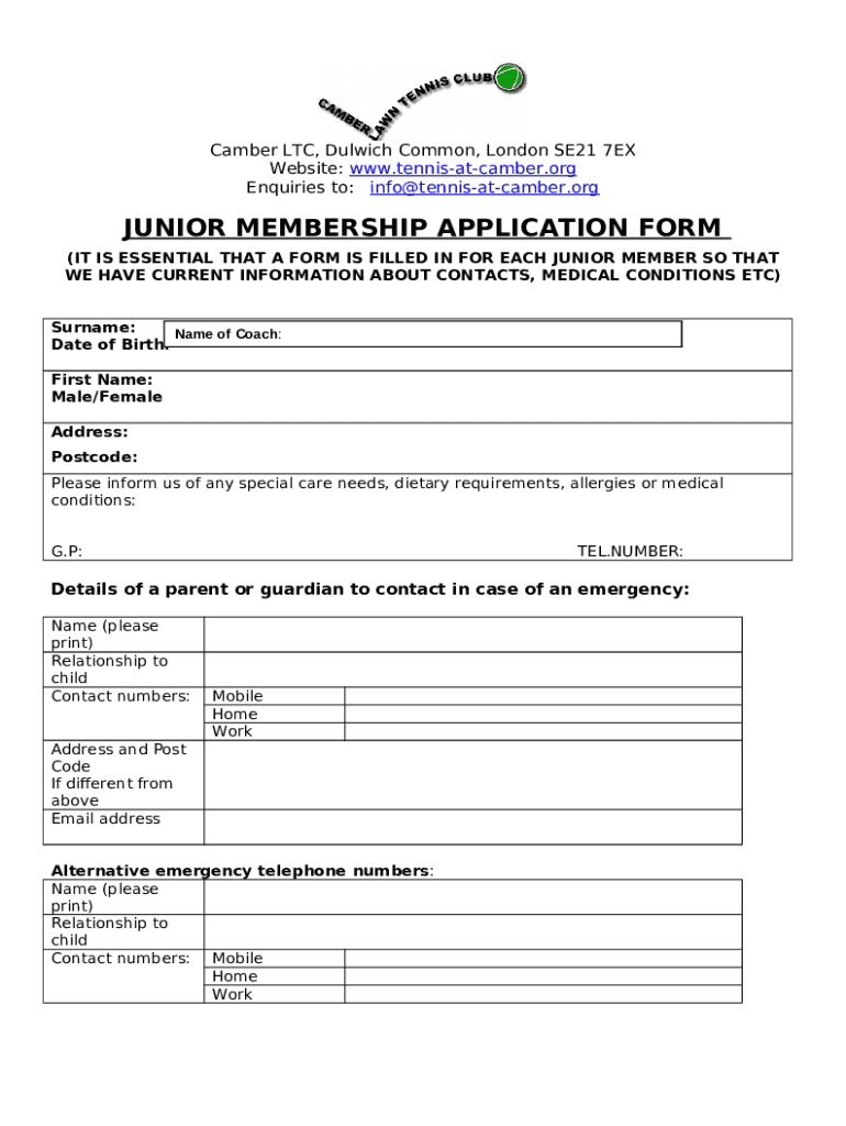 junior membership application - Camber Lawn Tennis Club Doc Template ...