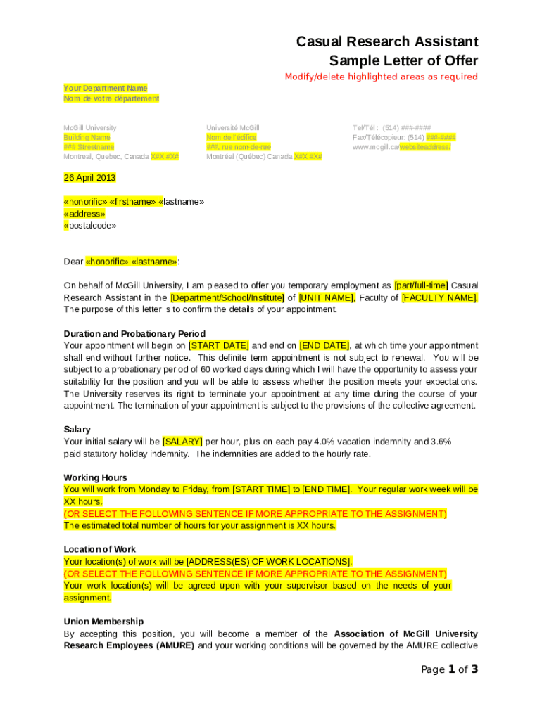Template Chair's Offer Letter for CAS Ranked - McGill University Doc ...
