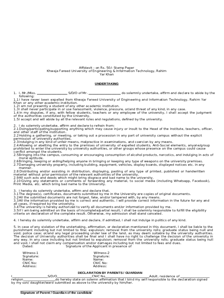 Affidavit must be on 50 Rs. Stamp Paper. To be notarized, and Doc ...