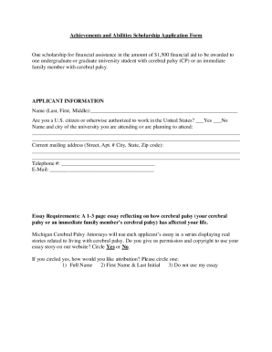 Fillable Online Achievements and Abilities Scholarship Application Form ...