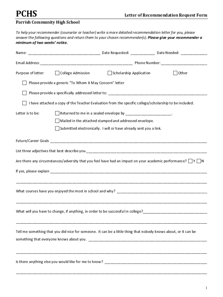 Fillable Online Letter of Recommendation Request.pdf Fax Email Print - pdfFiller