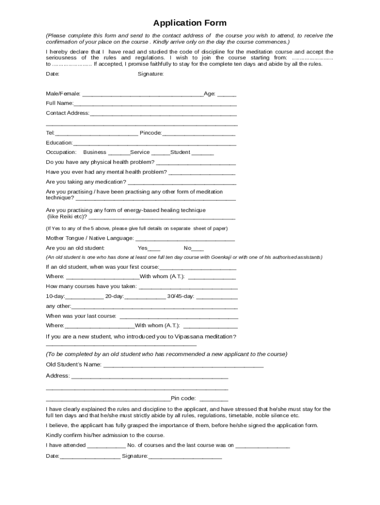 Application - Dhamma Kota - Vipassana Meditation Doc Template | pdfFiller