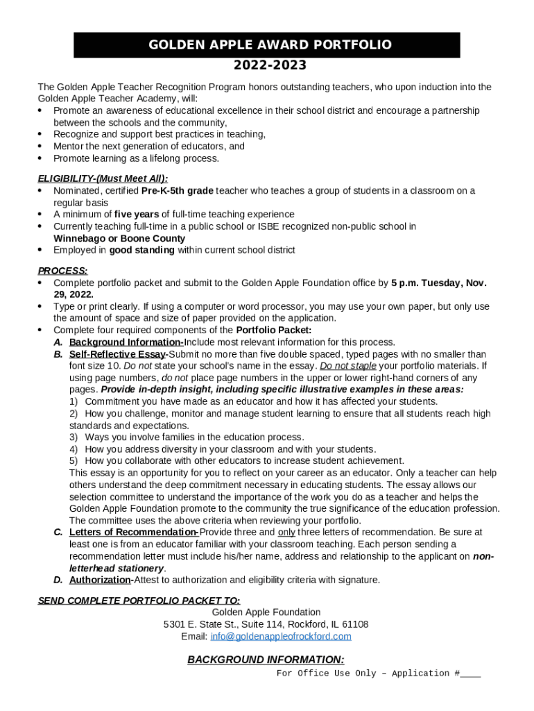 Golden Apple Awards - Rhode Island Department of Education Doc Template | pdfFiller