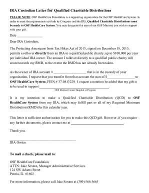 Fillable Online Sample IRA Custodian Letter for Qualified Charitable ...