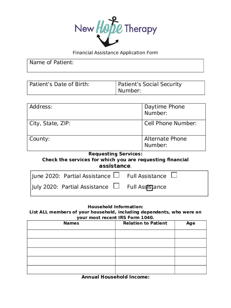 Patient Financial Assistance Application Doc Template | pdfFiller