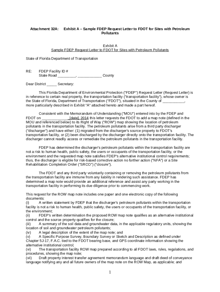 Attachment 32A:Exhibit A - Sample FDEP Request Letter to FDOT for Sites ...