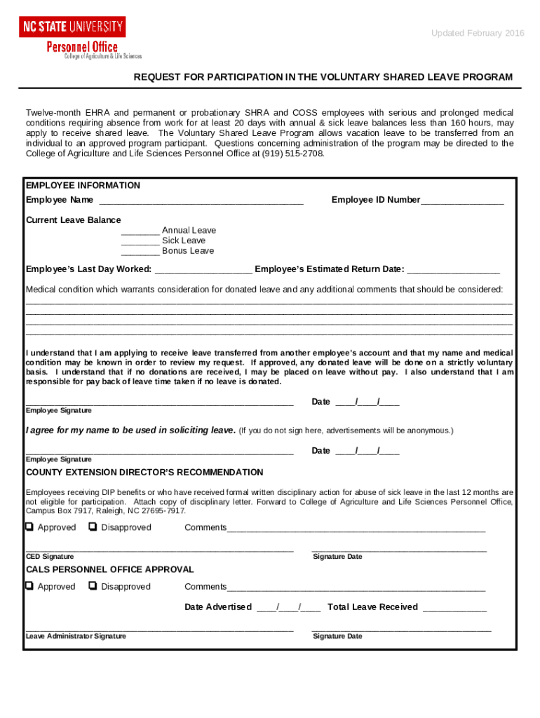 Shared Leave - Extension HR Doc Template | pdfFiller