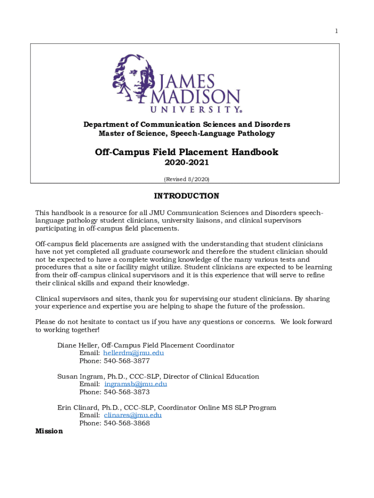 Fillable Online csd jmu Handbook and Policy Downloads for JMU CSD ...