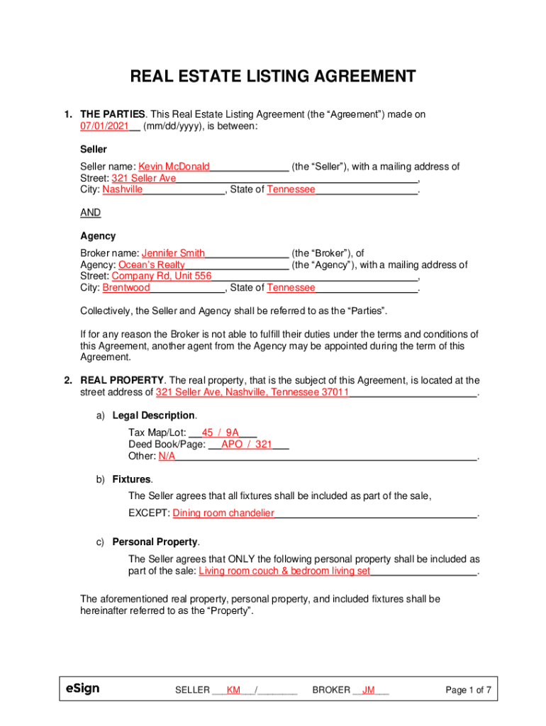 Fillable Online Real Estate Agent Listing Agreement SAMPLE Fax Email ...