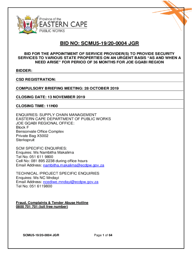 Fillable Online 1 REQUEST FOR TENDER TERMS OF REFERENCE FOR ... Fax ...