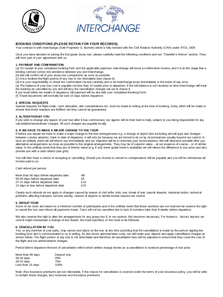 Booking Conditions and Booking Doc Template | pdfFiller