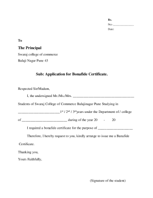 Fillable Online The Principal Sub: Application for Bonafide Certificate ...