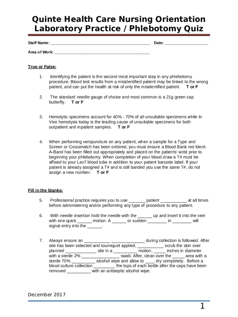 Quinte Health Care Nursing OrientationLaboratory Practice / Phlebotomy ...