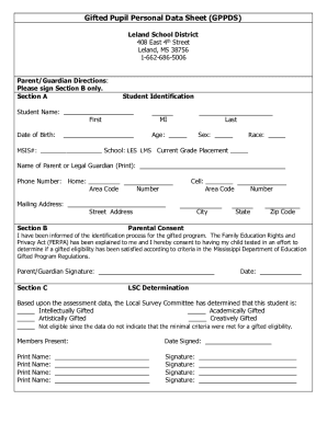 Fillable Online Gifted Pupil Personal Data Sheet (GPPDS) Fax Email ...