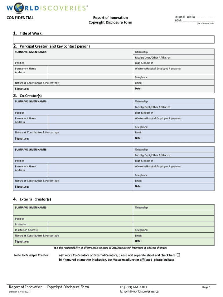 Fillable Online Report of Innovation Trademark Disclosure Form Fax ...