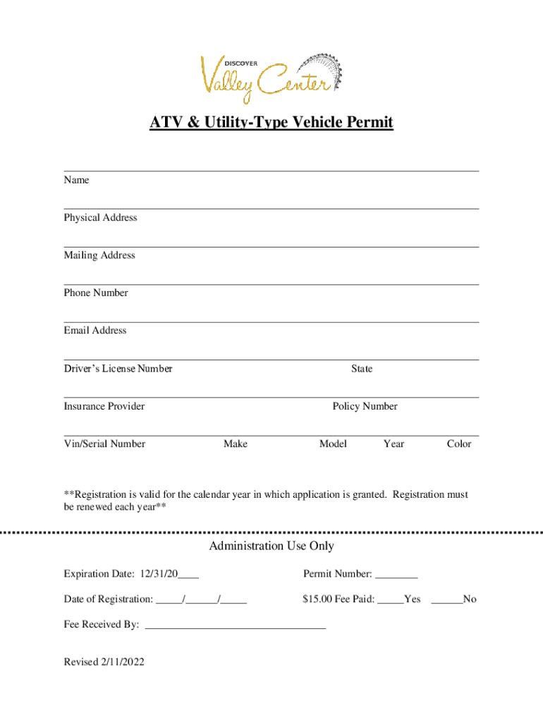 Fillable Online ATV & Utility-Type Vehicle Permit Fax Email Print ...