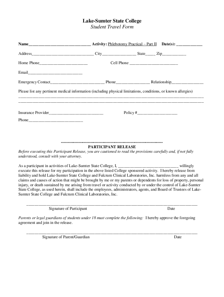 Fillable Online Lake-Sumter State College Student Travel Form Fax Email ...
