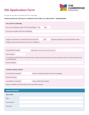 Fillable Online ISA Application Form - The Cambridge Building Society ...