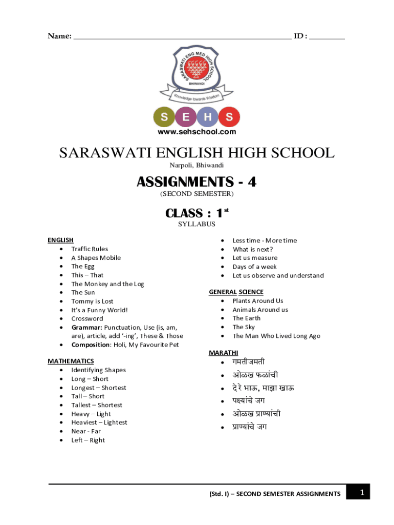 Fillable Online SARASWATI ENGLISH HIGH SCHOOL ASSIGNMENTS - 4 Fax Email Print - pdfFiller