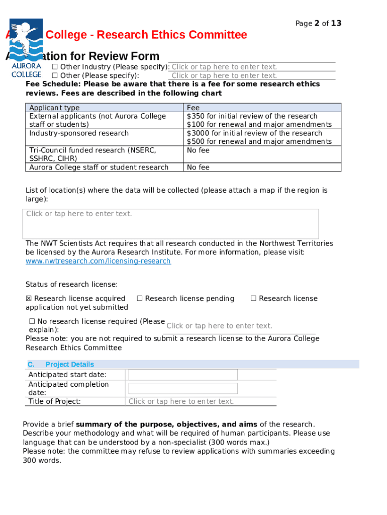 Application for Review . Research Ethics Committee Doc Template | pdfFiller