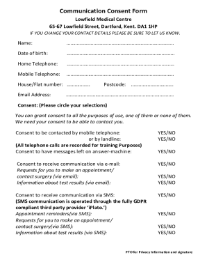 Fillable Online Communication Consent Form - Lowfield Medical Centre ...