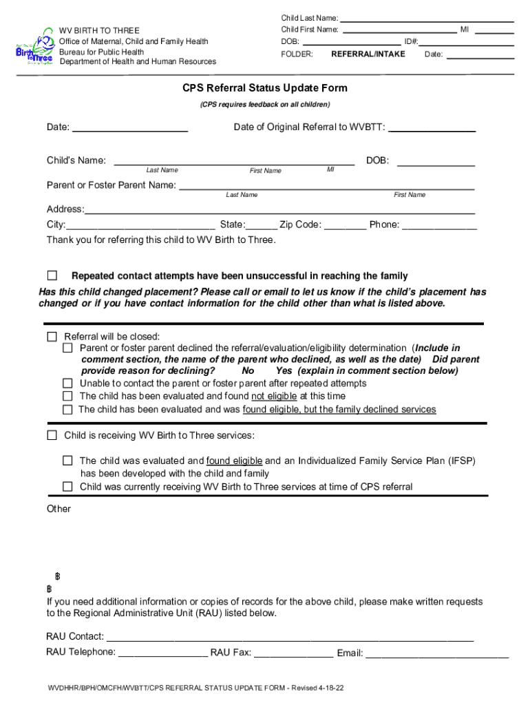 Fillable Online CPS Referral Status Update Form Fax Email Print - pdfFiller