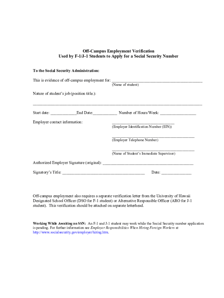 Fillable Online Social Security Numbers for F-1 and J-1 Students Fax ...