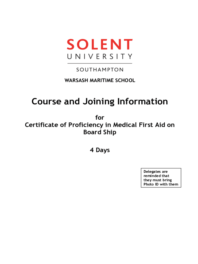 Fillable Online Certificate of Proficiency in Medical First Aid on Board Ship joining ...