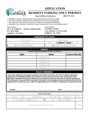 Fillable Online Application for Resident Parking Only Permits (2-sided) Fax Email Print - pdfFiller