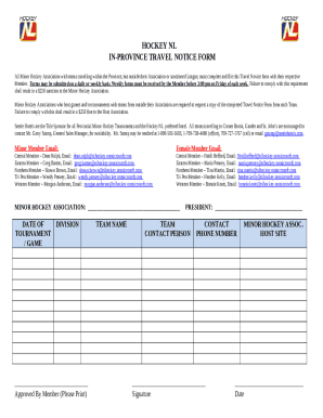 hockey nl in-province travel notice Doc Template | pdfFiller
