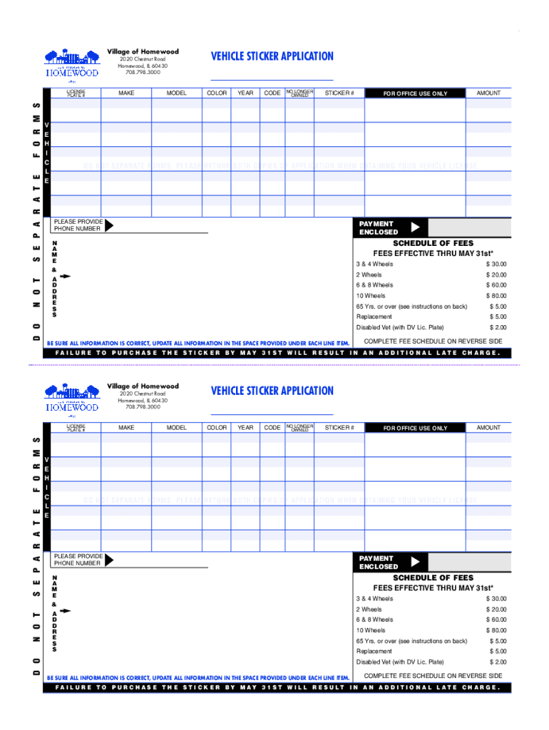 Fillable Online vehicle sticker application Fax Email Print - pdfFiller