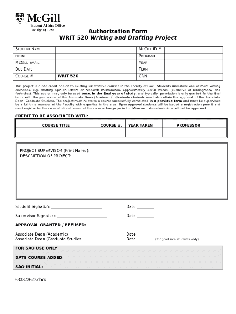 Authorization Writing and Drafting Project S - Studylib Doc Template | pdfFiller