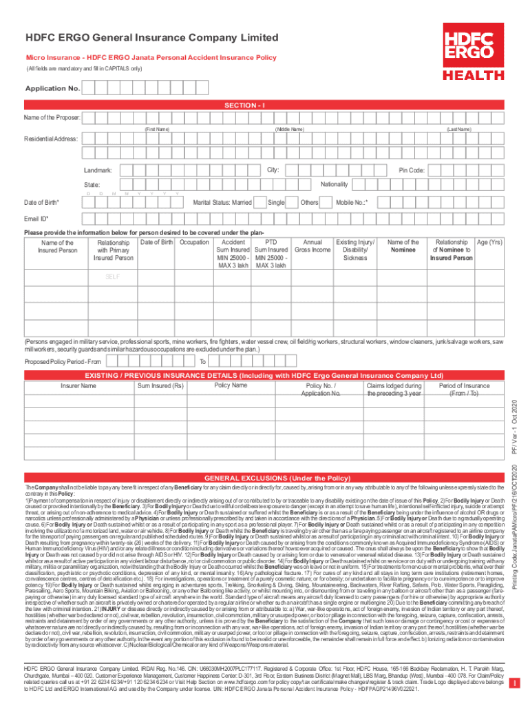 Fillable Online Personal accident insurance policy wording pdf HDFC Fillable Online Personal accident insurance policy wording pdf HDFC