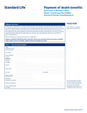 Fillable Online Payment of death benefits - Standard Life Fax Email ...