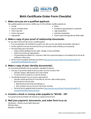 Fillable Online Birth Certificate Order Form Checklist Fax Email Print ...