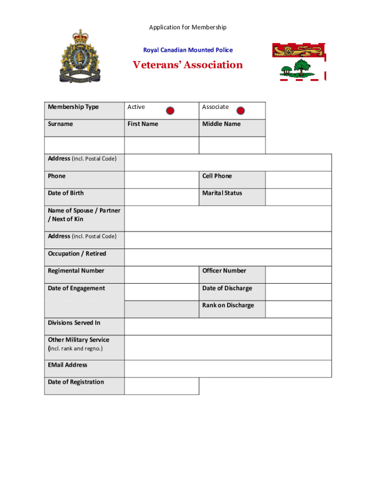Fillable Online Application for Membership - RCMP Veterans' Association (PEI) Fax Email Print ...