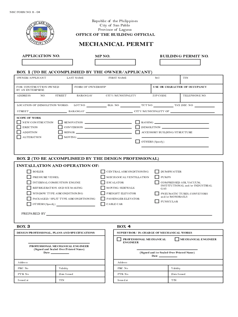 Fillable Online Application-Form-Mechanical-Permit.pdf - NBC FORM NO. A ...