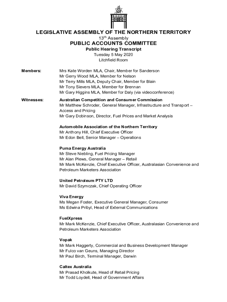 Fillable Online parliament nt gov Hon Kate WordenNorthern Territory ...