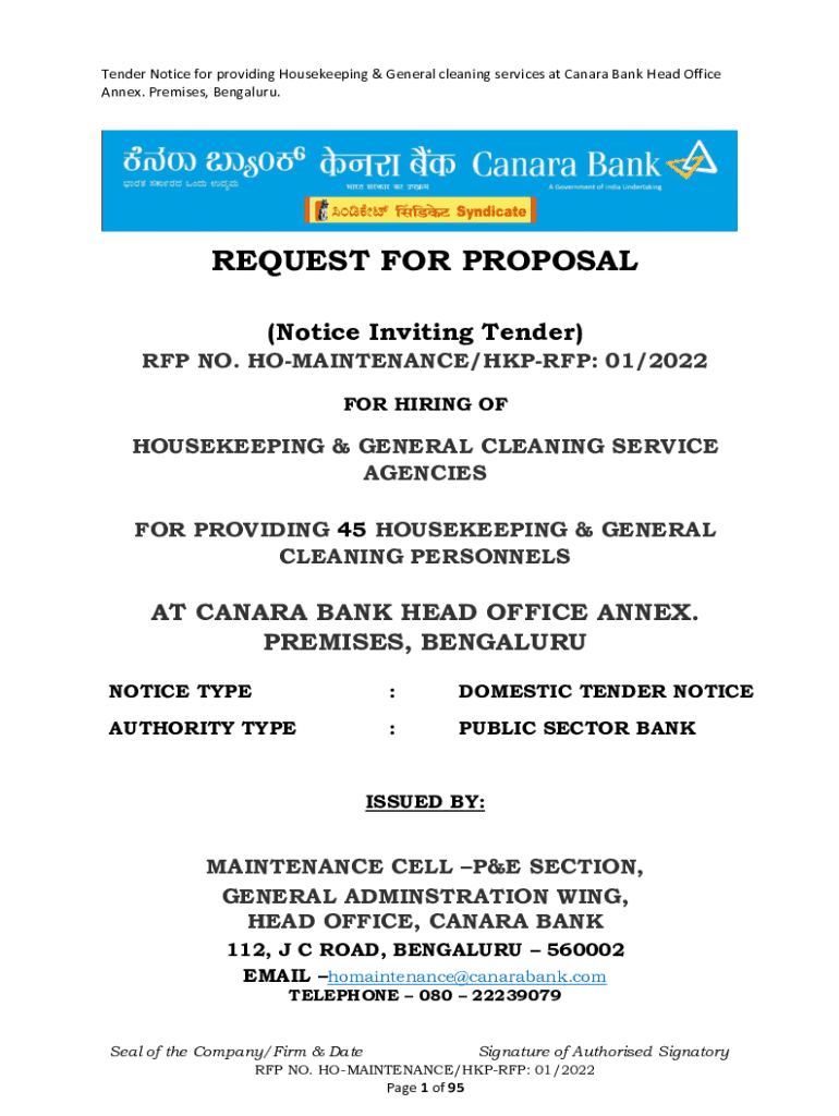 Fillable Online Tender Notice for Providing Housekeeping Services at ...