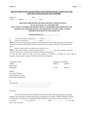 Fillable Online fci gov HTC TENDER FORM - Food Corporation of India Fax ...