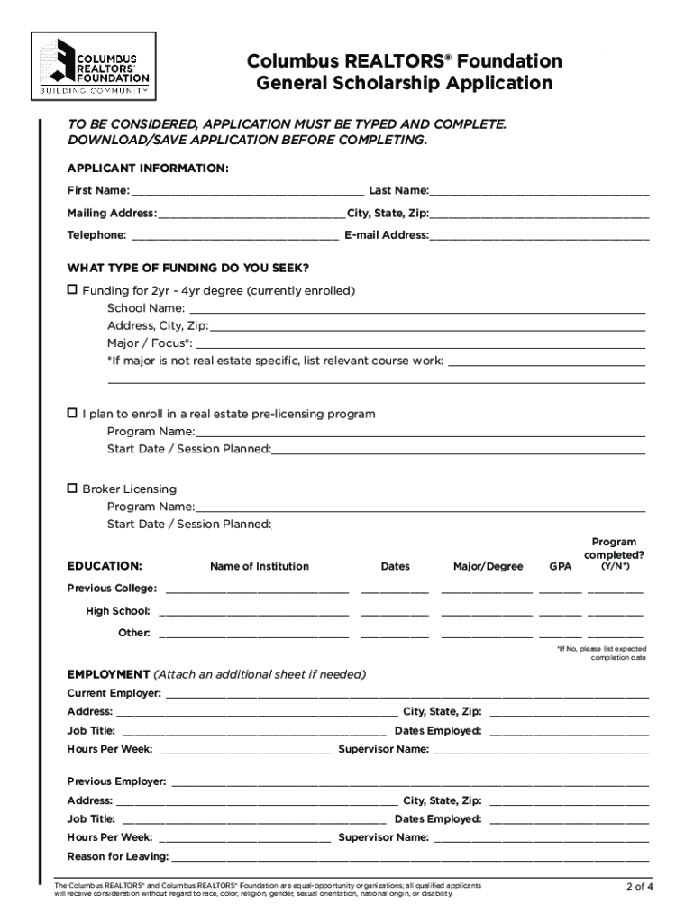 Fillable Online Available Scholarships - Ohio REALTORS Fax Email Print ...