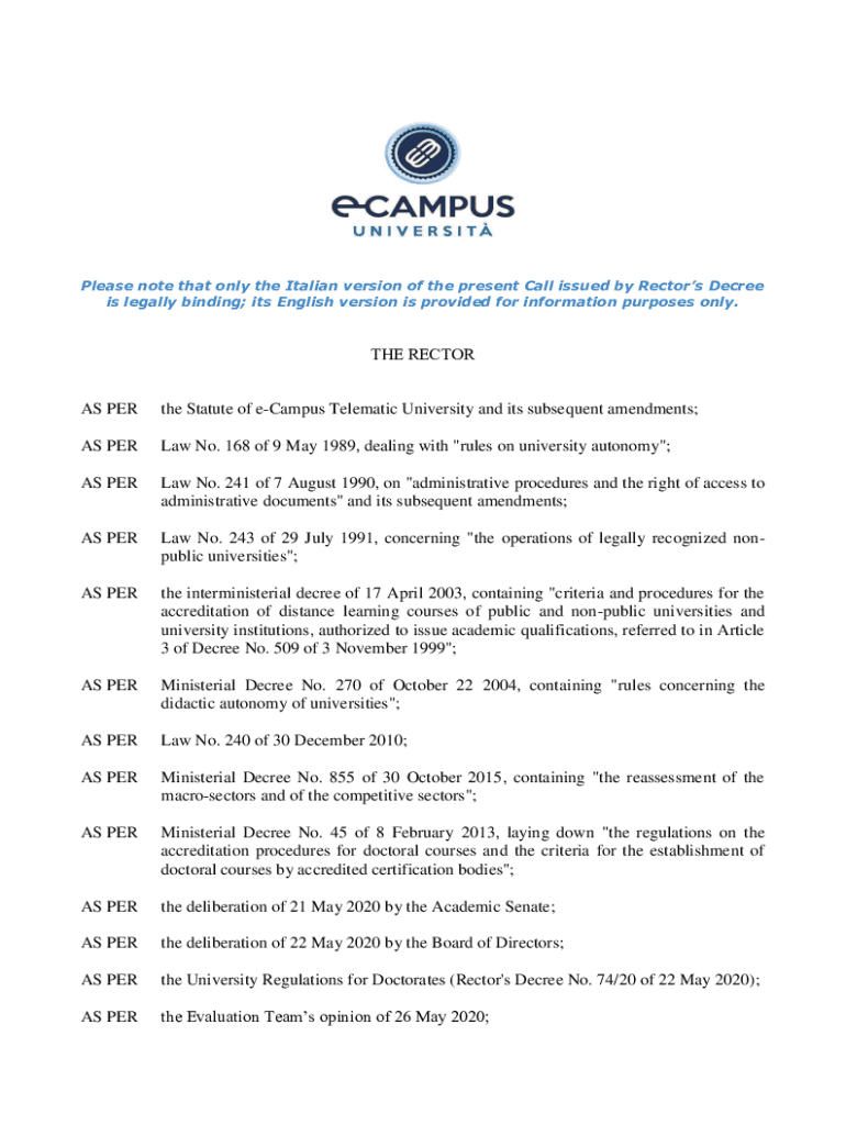 Fillable Online PHD DEPARTMENT OFFICE Rector's Decree Classification Fax Email Print - pdfFiller