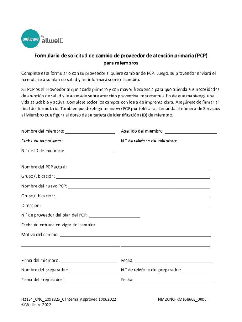 Fillable Online Formulario de solicitud de cambio de proveedor de ...