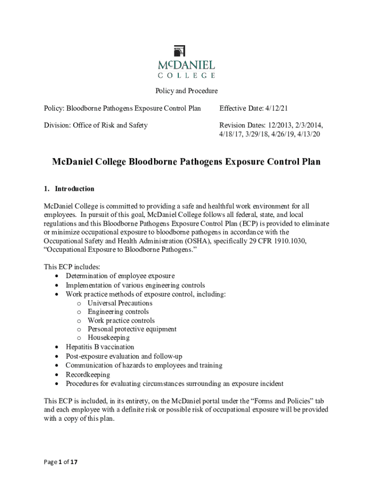 Fillable Online APPENDIX D MODEL EXPOSURE CONTROL PLAN - OSHA Fax Email ...