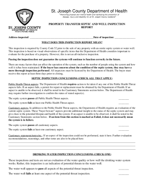 Fillable Online property transfer septic and well inspection report ...