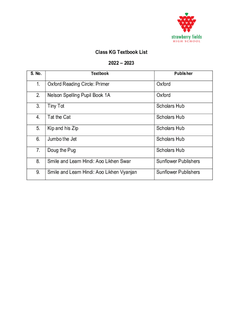 Fillable Online Class KG Textbook List 20222023 1. Oxford Reading ...