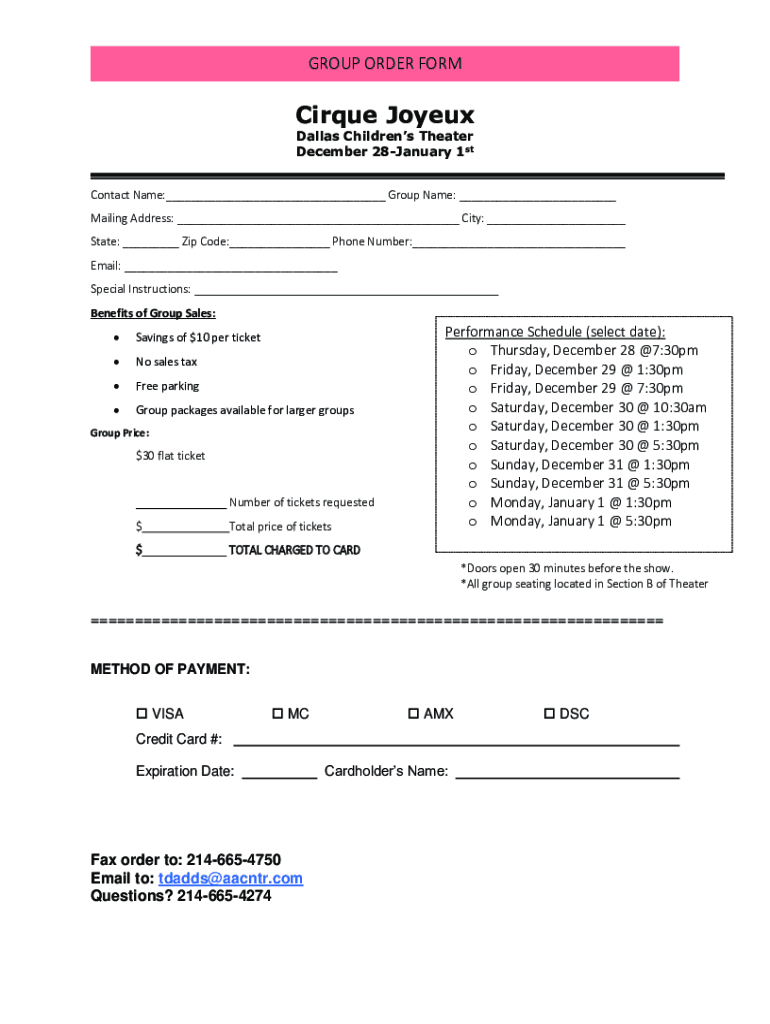 Fillable Online GROUP ORDER FORM Fax Email Print - pdfFiller